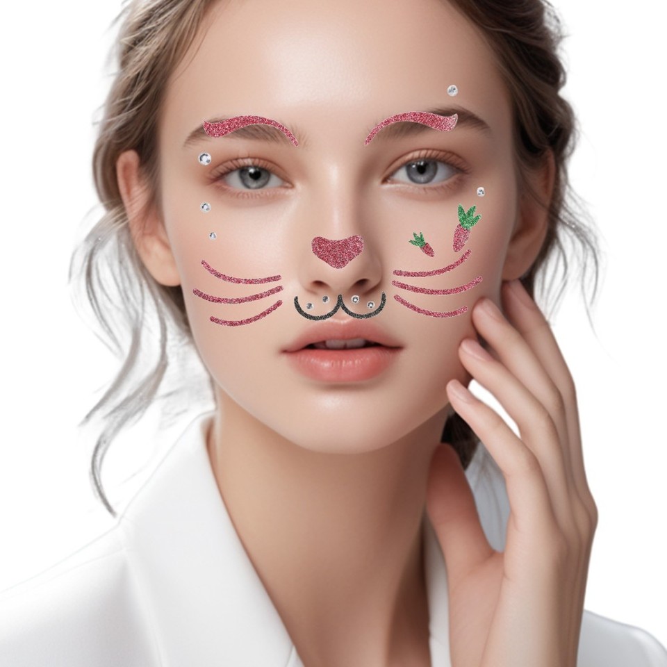 Easter Glitter Bunny Face Stickers Rabbit Makeup Face Decals Easter ...
