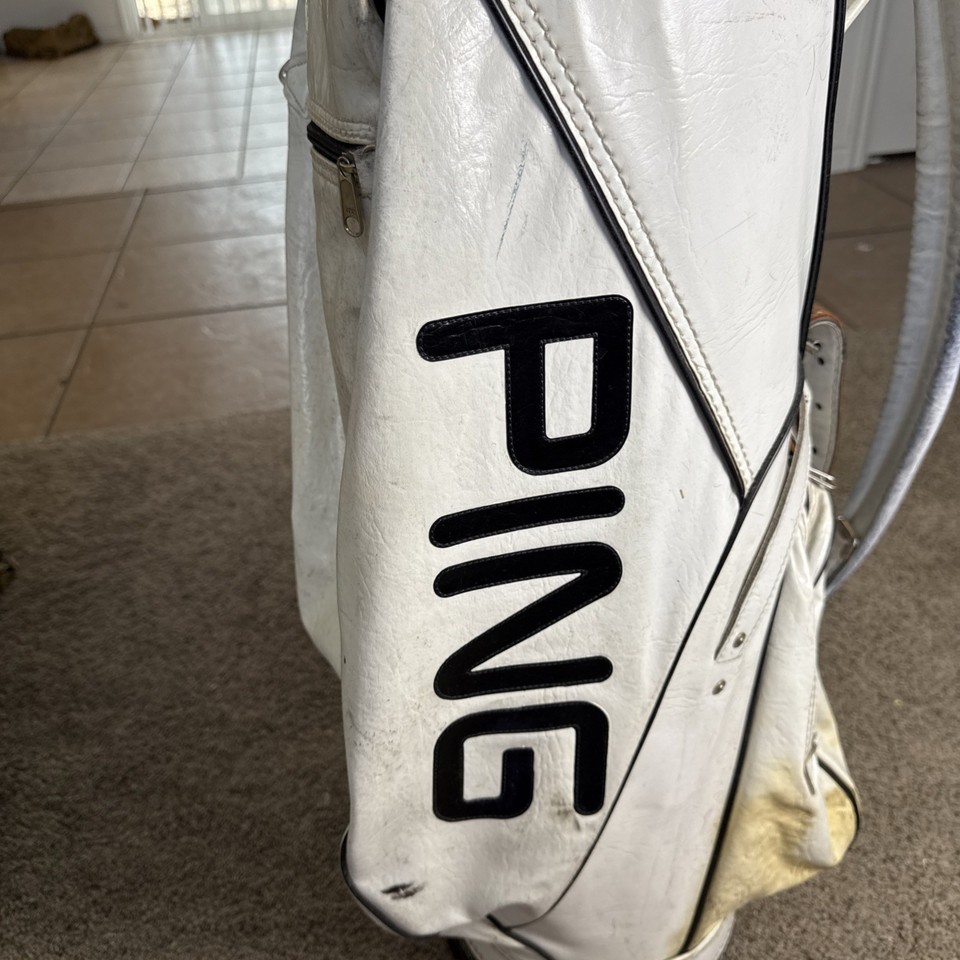Vintage PING Golf Cart Bag White Black Single Strap 6-Way Divider Faux ...