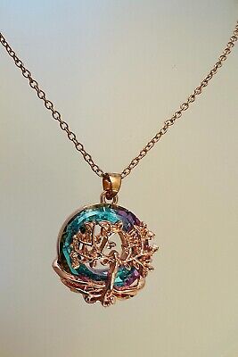 Iridescent Aqua Tree of Life Gold Tone 16" Necklace Chain Womens | eBay