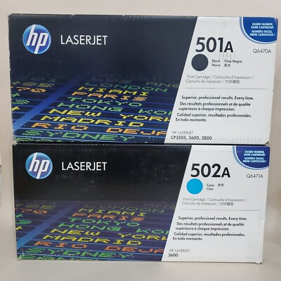 HP 501A Black 502a Cyan Printer Toner Lot Genuine OEM Cartridges NIB ...