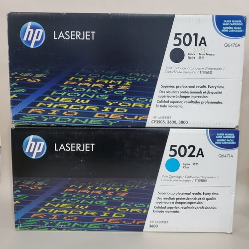 HP 501A Black 502a Cyan Printer Toner Lot Genuine OEM Cartridges NIB ...