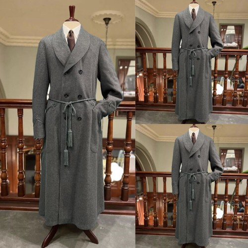 Cashmere Men's Smoking Jackets with Belt Dinner Party Warm Robe Vintage ...