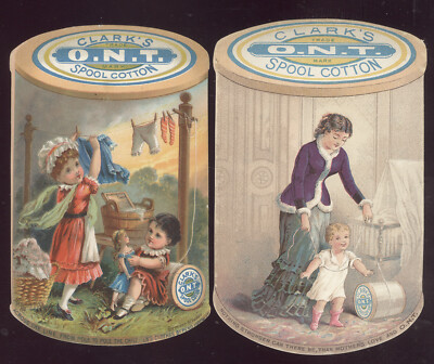 2 DIE CUT CLARK'S ONT THREAD TRADE CARDS,GIRLS & DOLL LAUNDRY & MOM ...