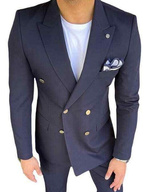 Designer Two Rows of Buttons Blue Metal Buttons Suit Fitted Slim Fit 48 ...