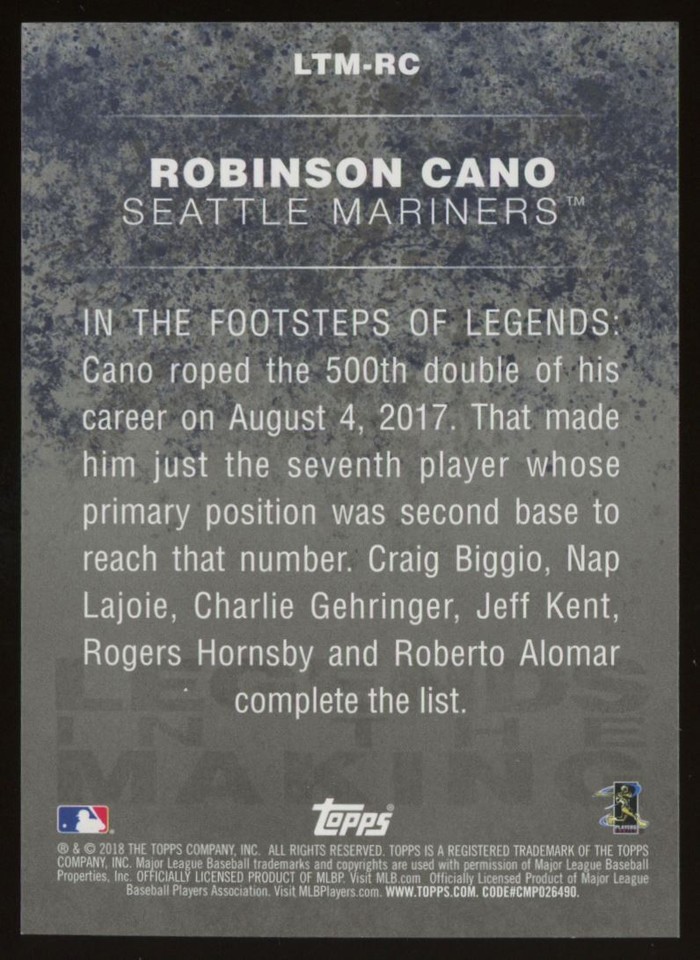2018 TOPPS LEGENDS IN THE MAKING BLACK #LTM-RC ROBINSON CANO | eBay