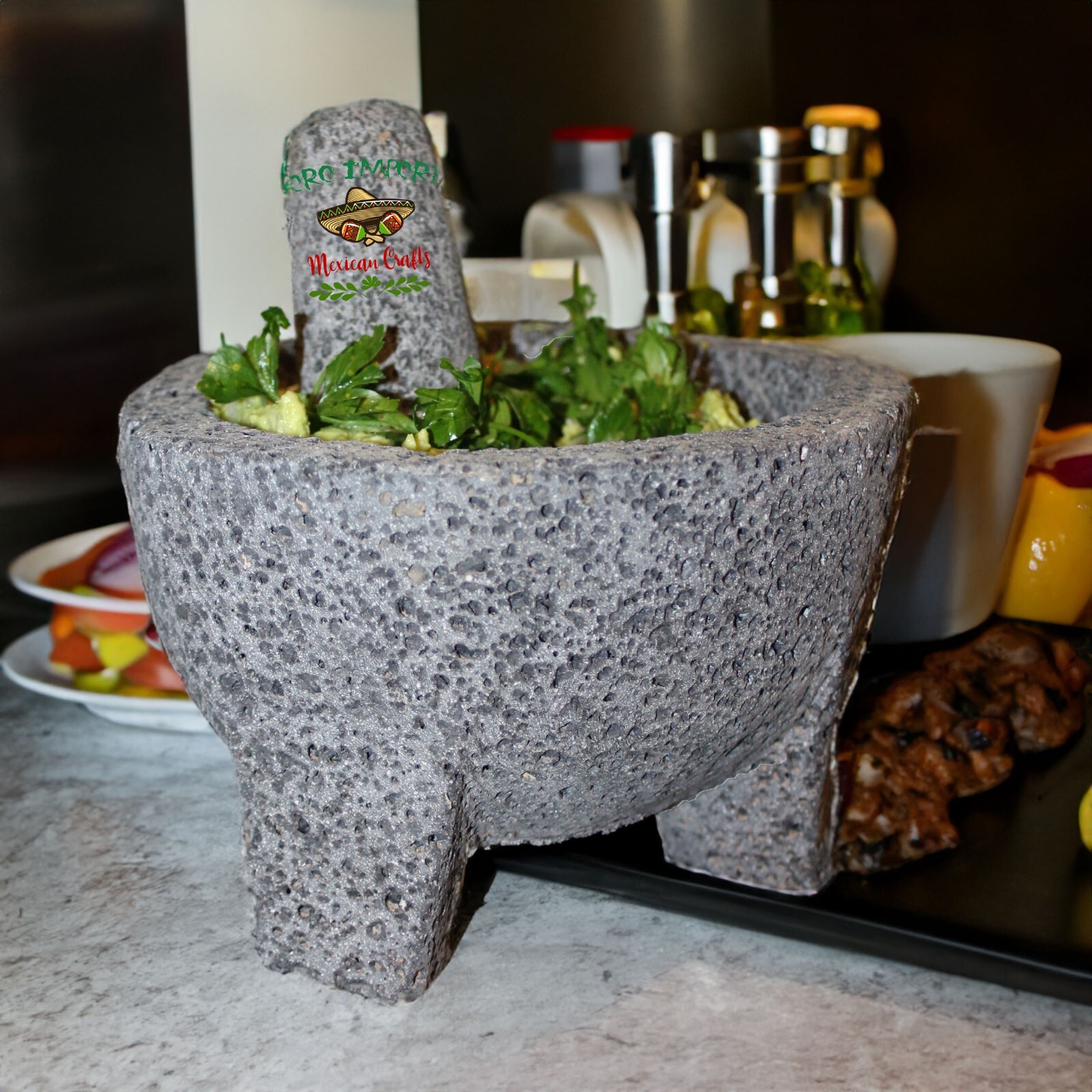 8" Molcajete Authentic Mexican Basalt Lava Stone Mortar and Pestle ...