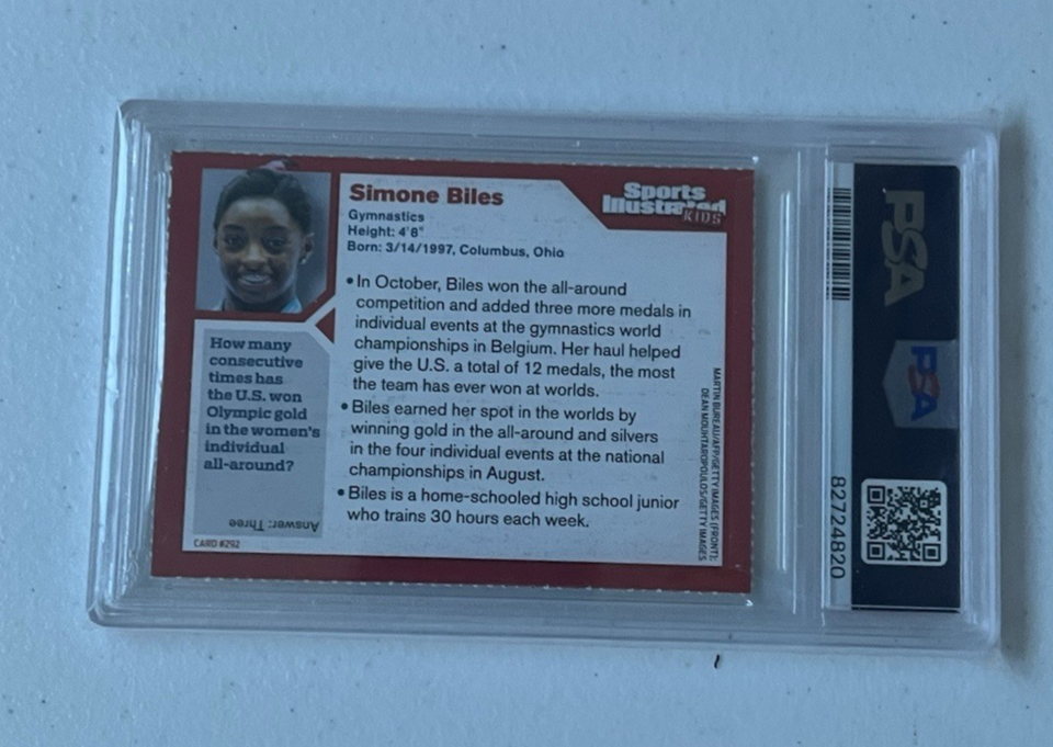 SIMONE BILES ROOKIE 2014 Sports Illustrated SI for Kids Olympic PSA 8 ...