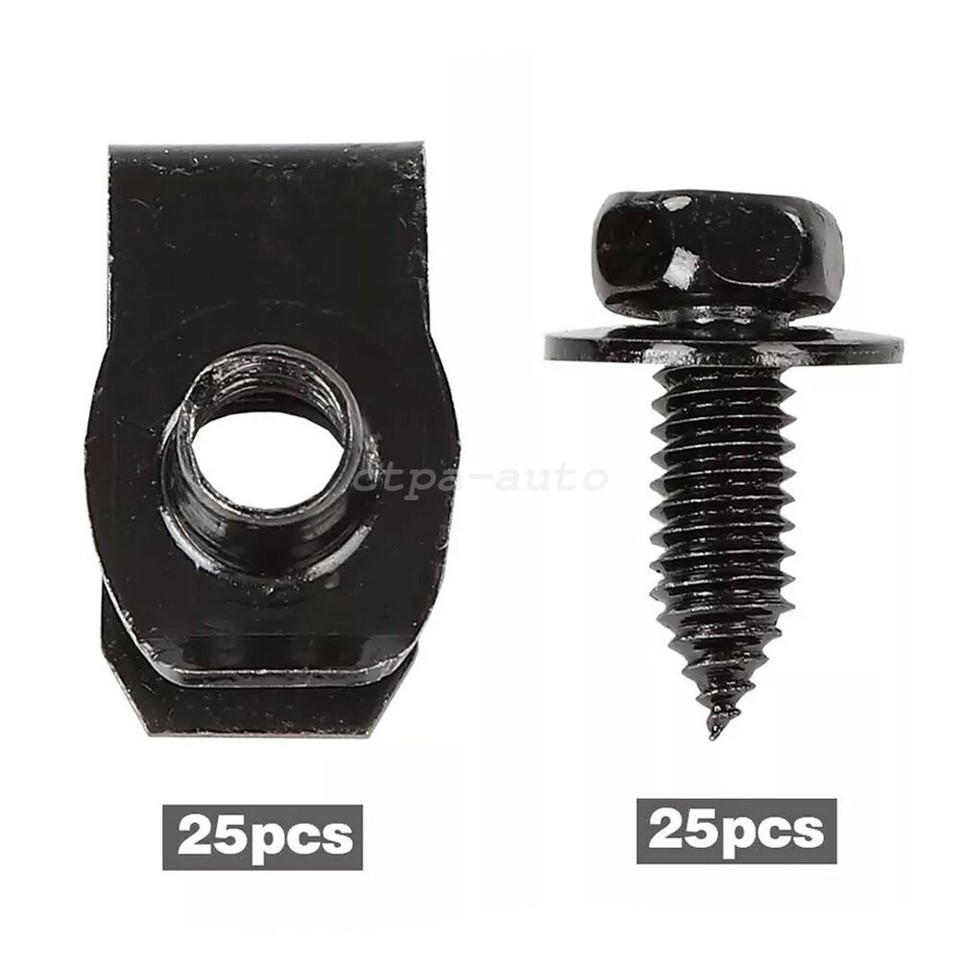 50PCS Fit For Ford Truck Body Bolts & U-nut Clips- M6-1.0 x 25mm Long ...