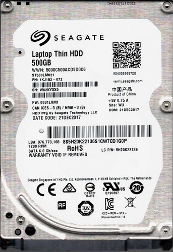 ST500LM021 P/N: 1KJ152-072 F/W: 0001LVM1 WU W62 Seagate 500GB | eBay