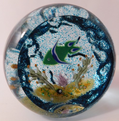 Artistic Signed William Manson Single Angelfish over Coral Art Glass ...