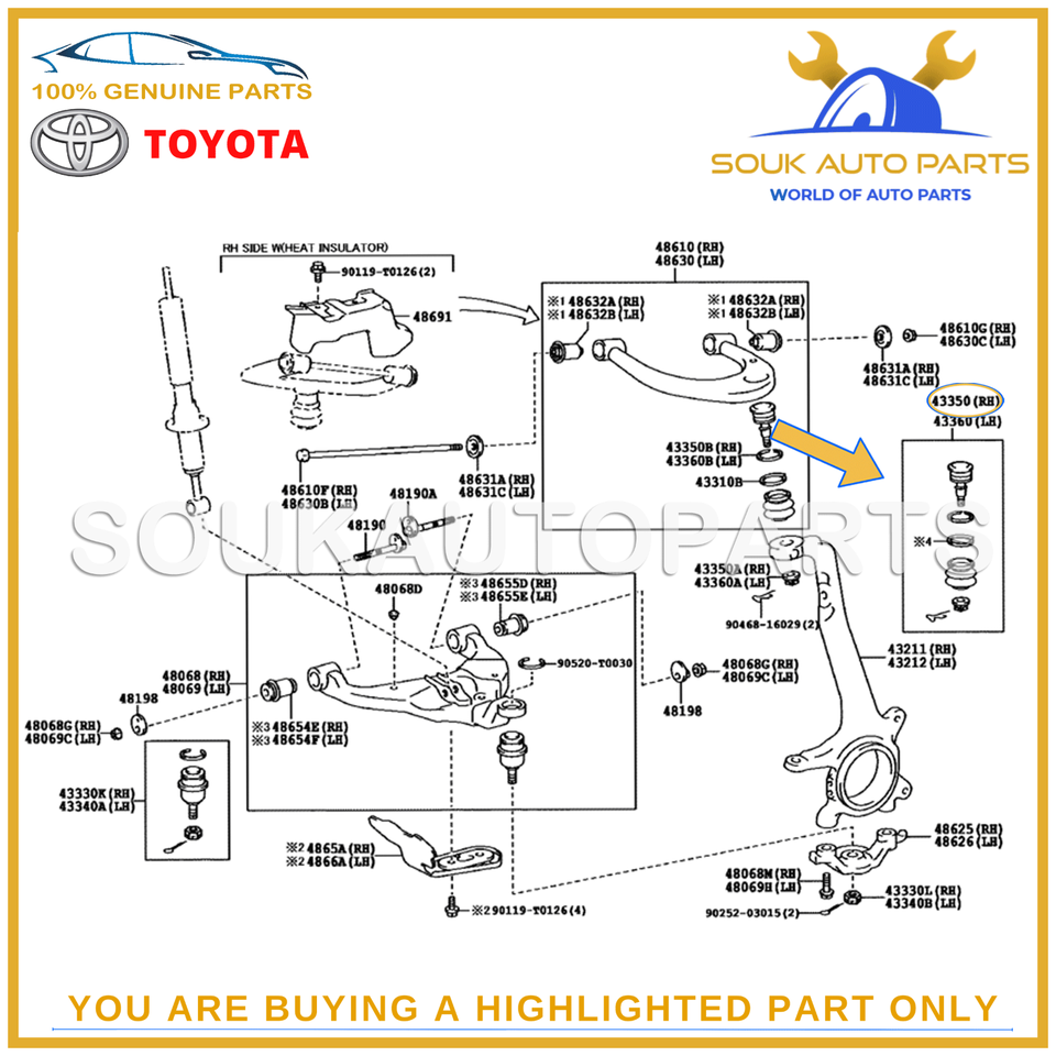 43310-09017 Genuine Toyota JOINT ASSY, FRONT UPPER BALL 4331009017 OEM ...