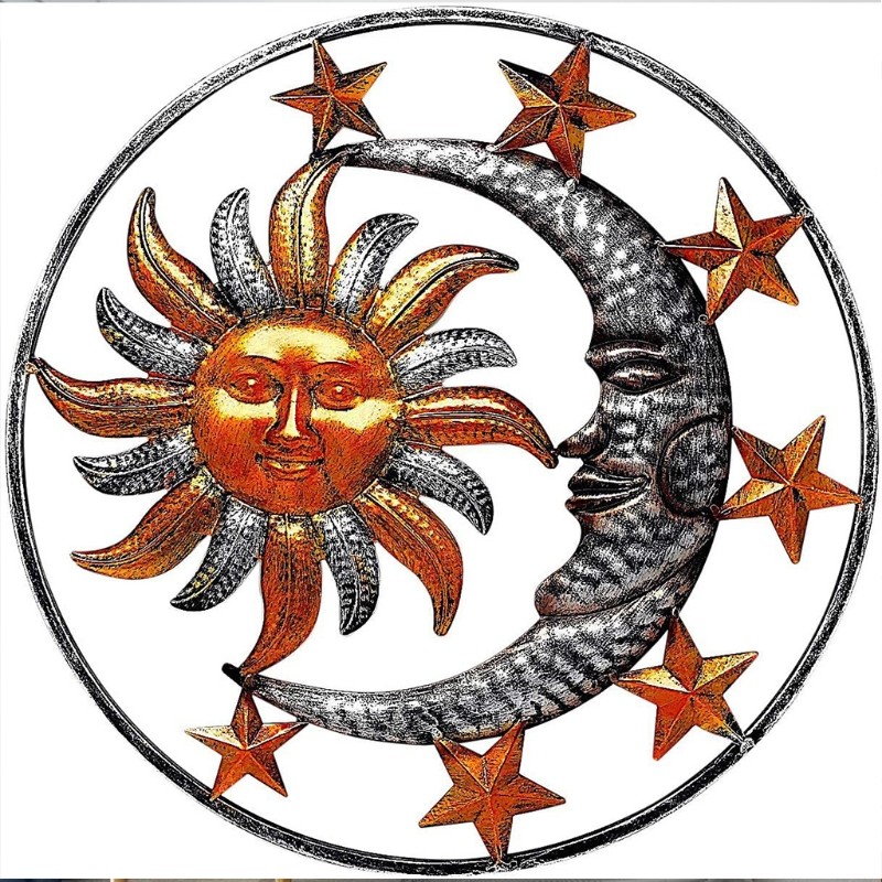 Sun Moon Face Sculpture Statue Wall Hanging Ornament Indoor Outdoor ...