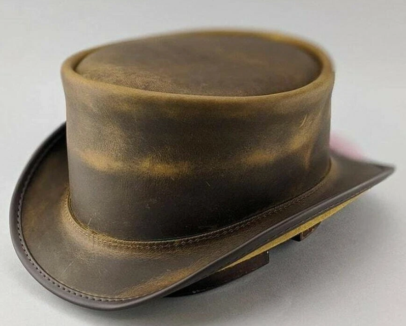 Marlow Black Leather Short Coachman Top Hat Handmade Biker Steampunk ...