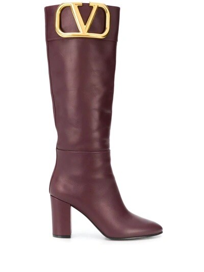VALENTINO GARAVANISupervee V-logo Knee-high Leather Boots In VALENTINO GARAVANISupervee V-logo Knee-high Leather Boots In