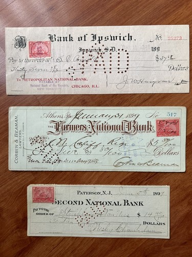United States 1800's - 1900's: Three Different Old Bank Checks In Lot ...