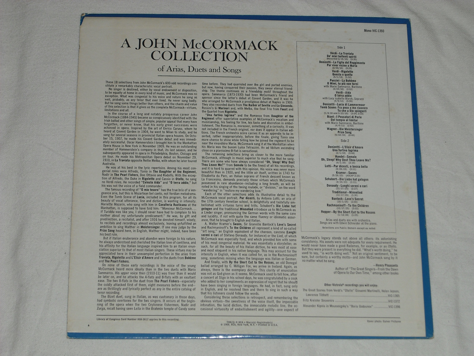 JOHN McCORMACK-A John McCormack Collection (1969) RCA VICTROLA LP | eBay