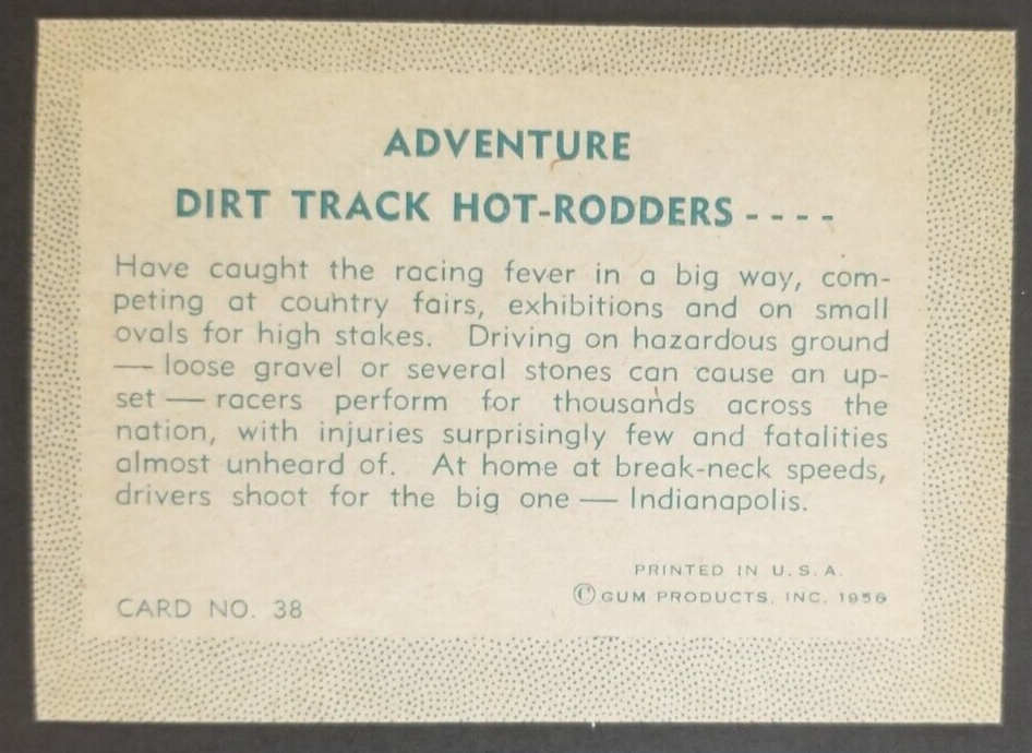 Hot Rod Dirt Track Racing 1956 Adventure Gum Card #38 (NM) | eBay