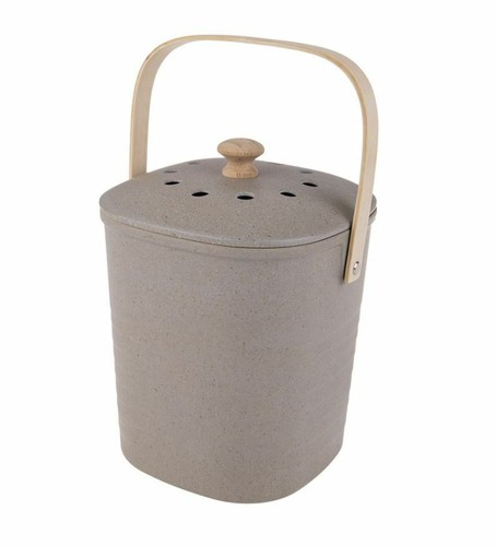 Compost Bin Bucket Bamboo Counter Top Kitchen Scraps Garbage 3.8L Grey ...