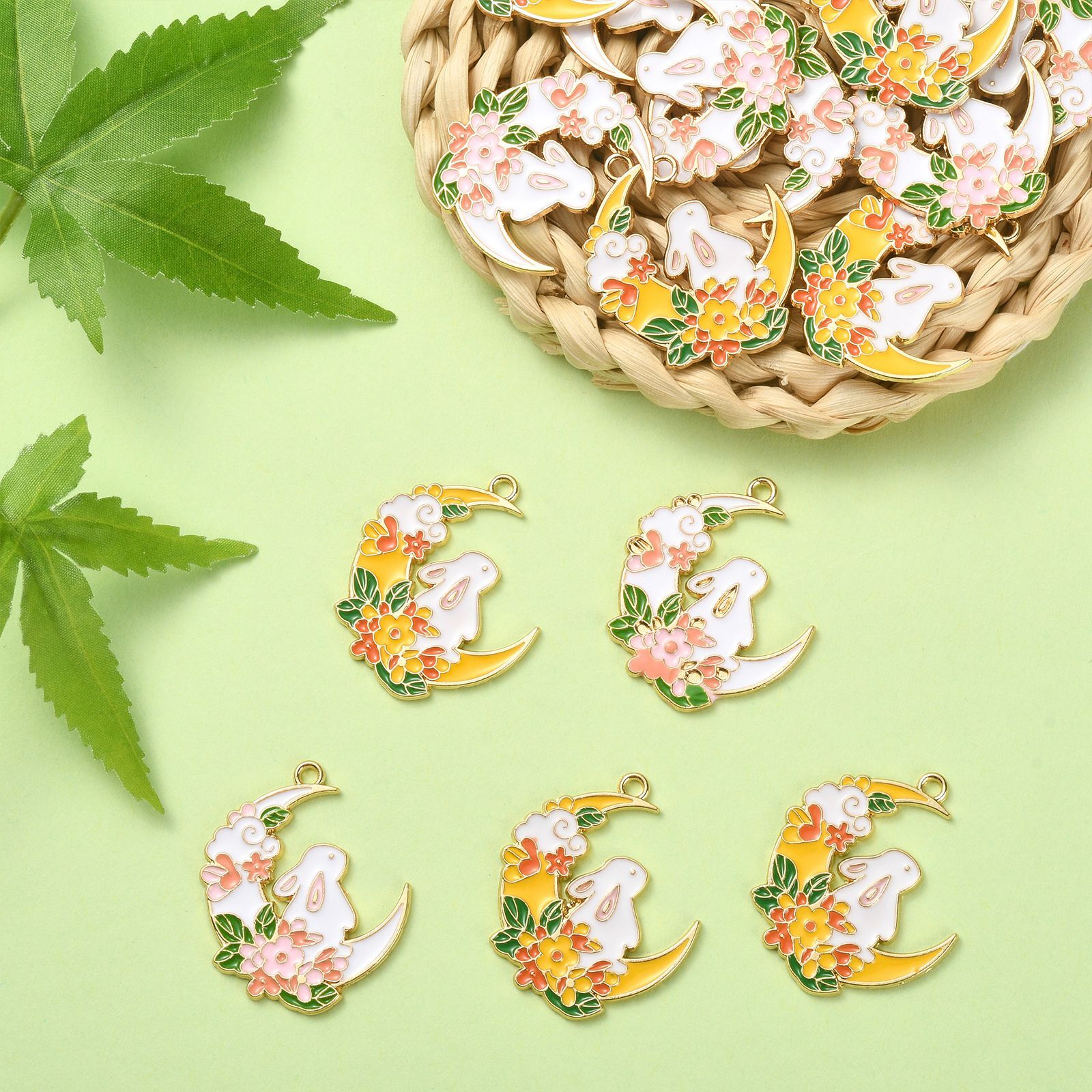 20x Enamel Flower Moon Rabbit Bunny Charms Pendants for Easter Jewelry ...