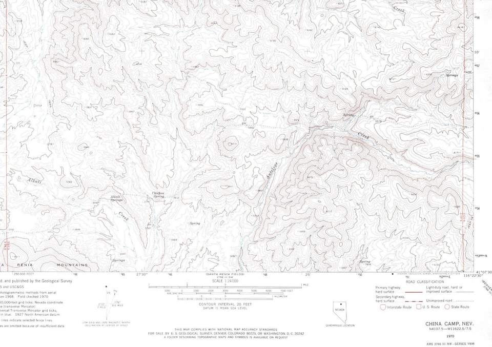 China Camp, Nevada 1970 Vintage USGS Topo Map 7.5 Quadrangle ...