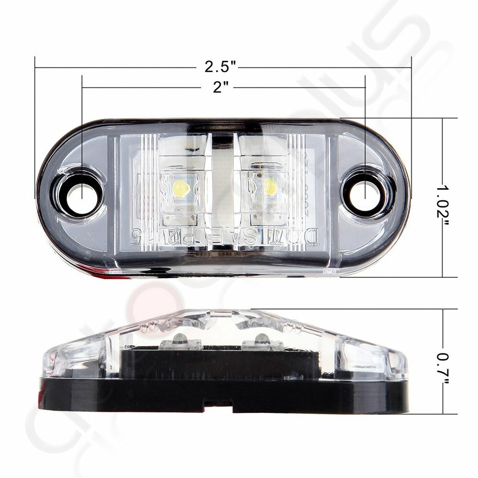2pcs 2.5'' Oval White Clearance Side Marker Light 2Diode LED Flat ...