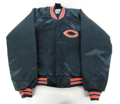 Vtg Chalk Line NFL Chicago Bears Blue Nylon Satin 80s Bomber Jacket w ...
