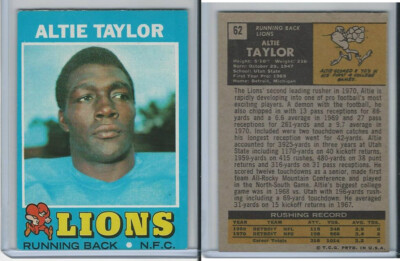 1971 Topps Football, #62 Altie Taylor RC, Detroit Lions | eBay