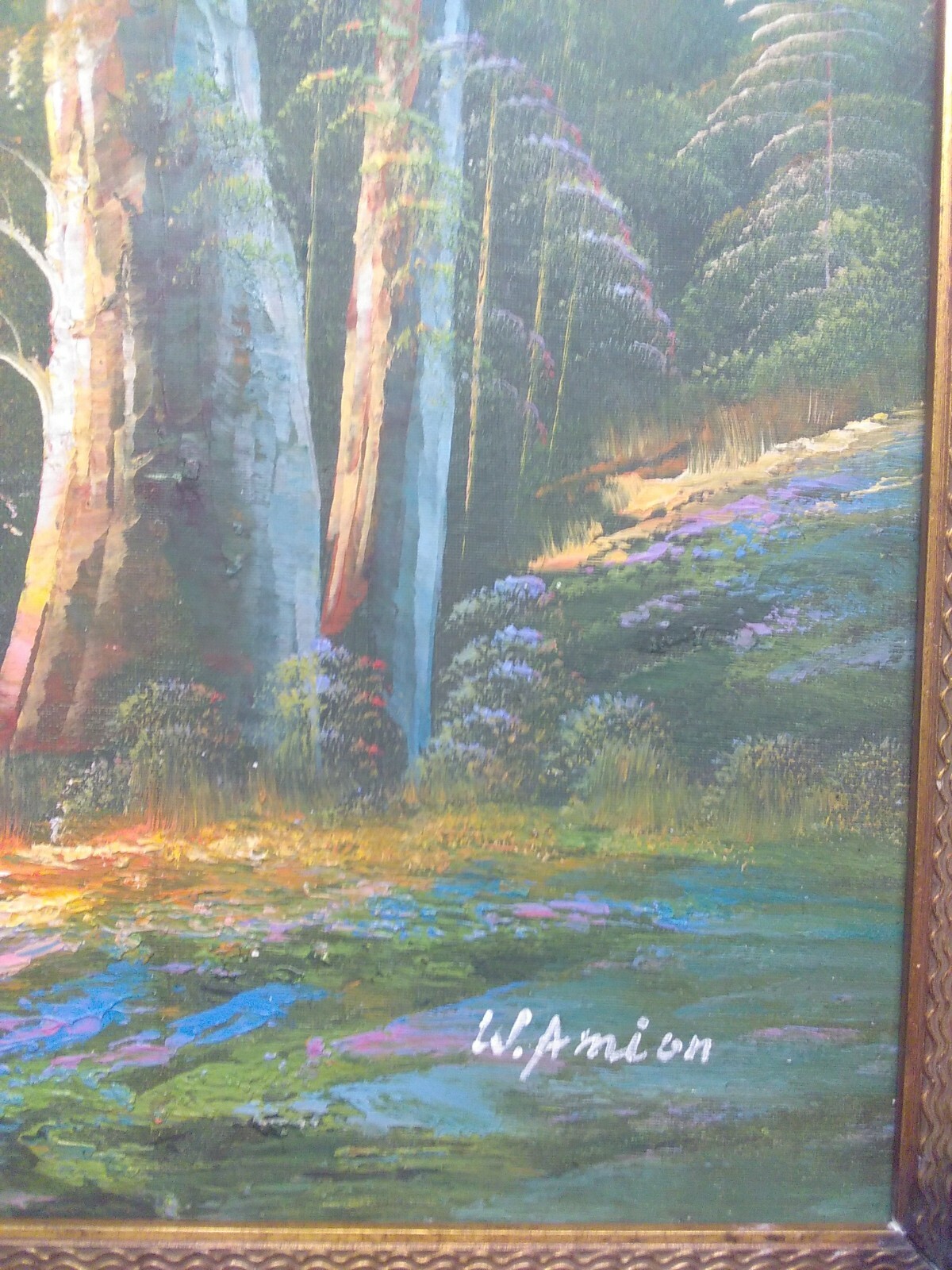 Waterfall Landscape Old Vintage Mid-Century Oil PAINTING Listed artist ...