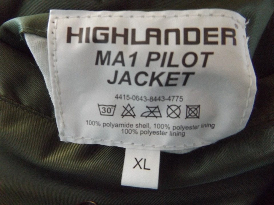Highlander Vintage MA-1 Green Pilot Flight Bomber Jacket Mens XL Extra ...