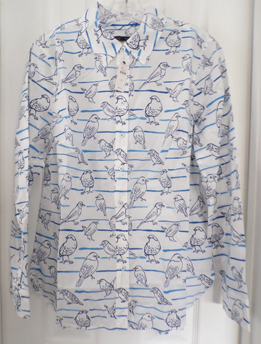 NWT NEW SPRING TALBOTS MEDIUM MODERN COTTON CLASSIC BIRD STRIPES SHIRT ...