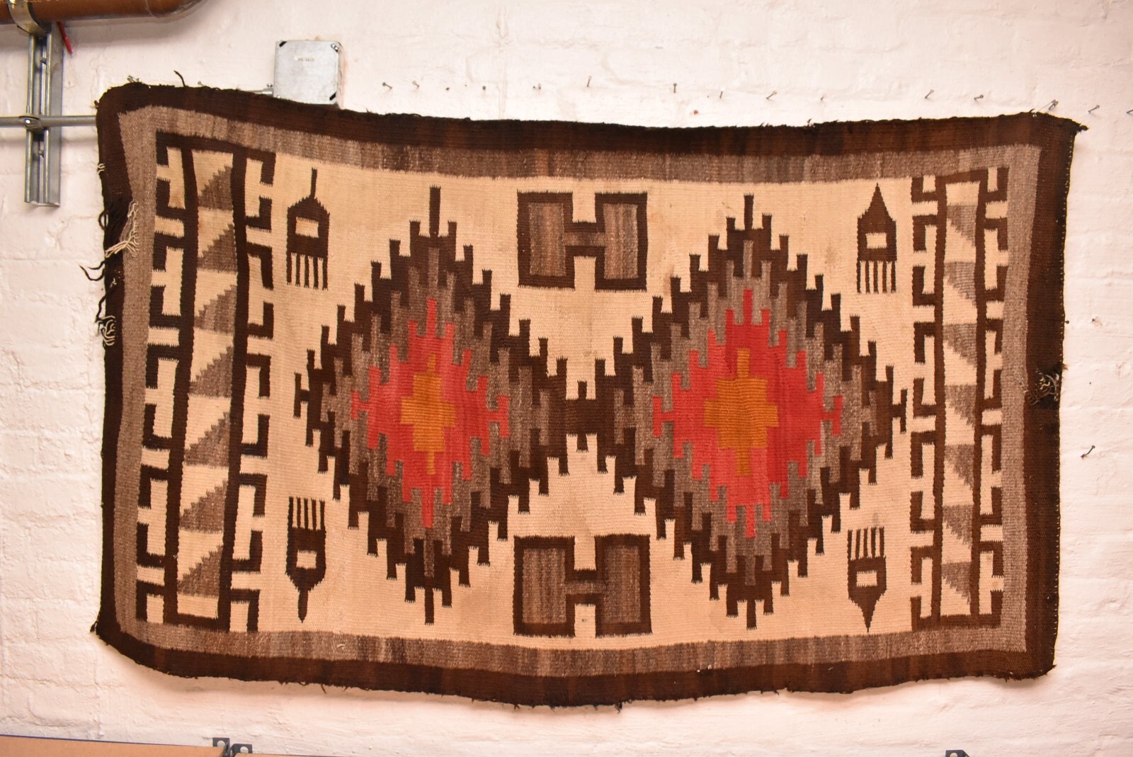 Antique LARG Navajo Rug Native American Indian Textile Weaving 63x37 ...