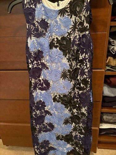 CALVIN KLEIN Floral Lace Fire Sheath Women's Dress Black/blue/white ...