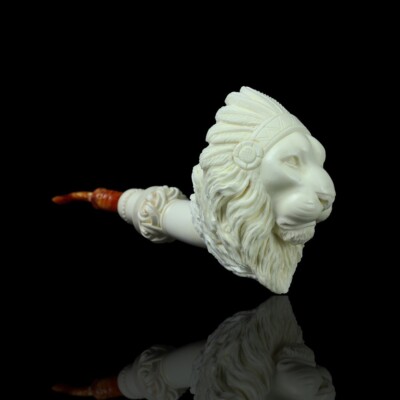 XXXL Size Lion Pipe New Block Meerschaum Handmade With Custom Made Case ...