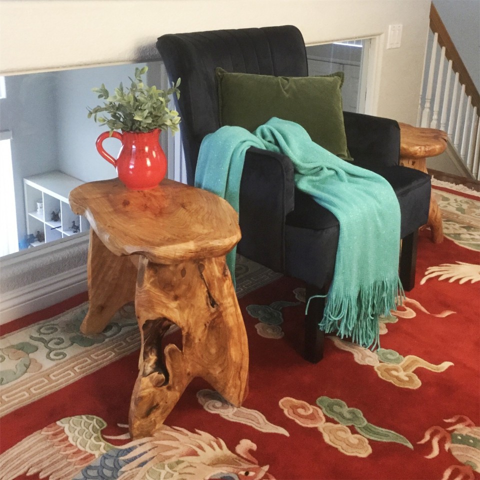 Rustic Natural Edge Cedar Wood Bench Stool End Side Table Unique Accent ...