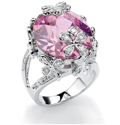Lab Created With Oval Cut Royal Pink Ruby Women's Wonderful Ring In 935 ...