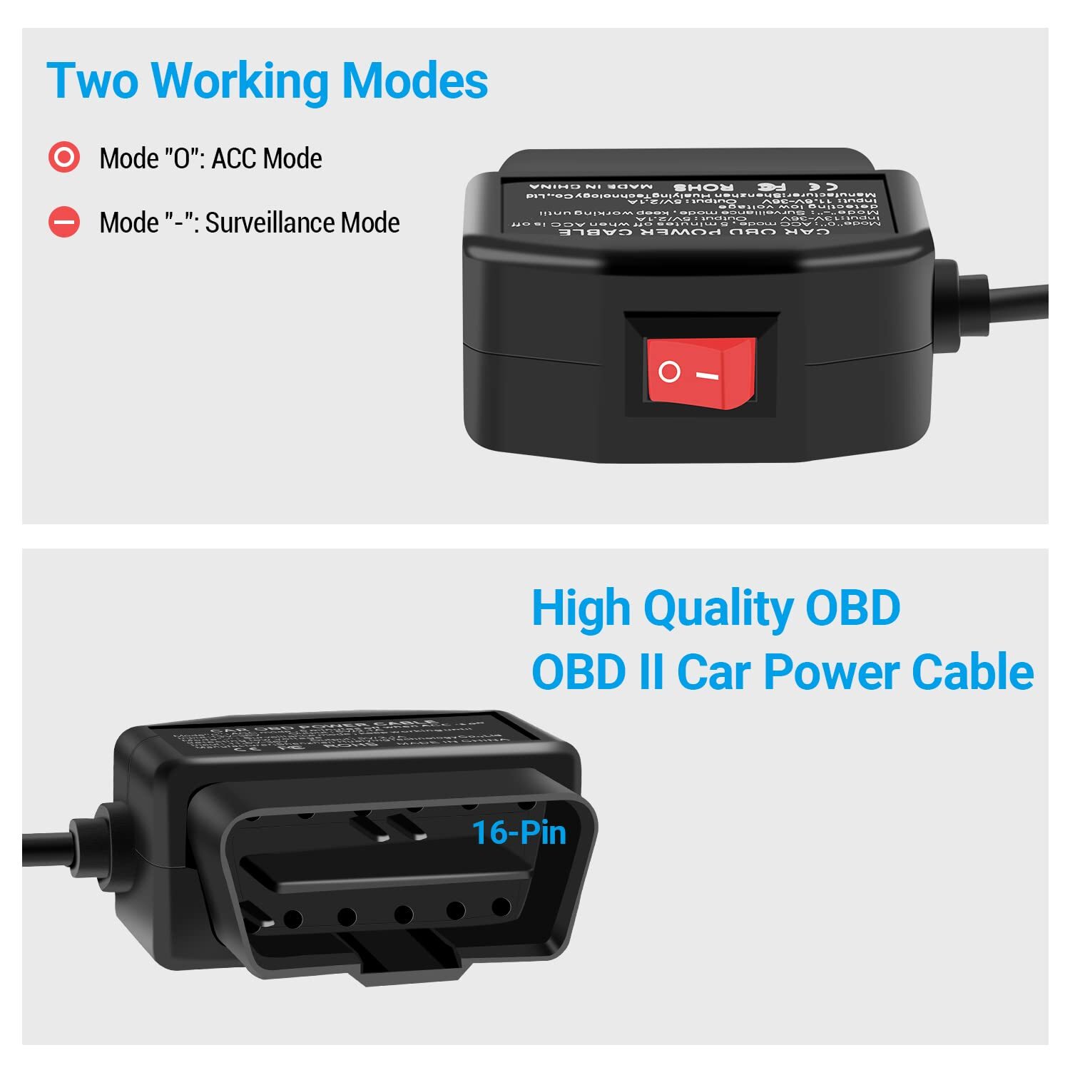 Upgraded OBD2 OBD Power Cable for Dash Camera OBD to -C USB OBDII ...
