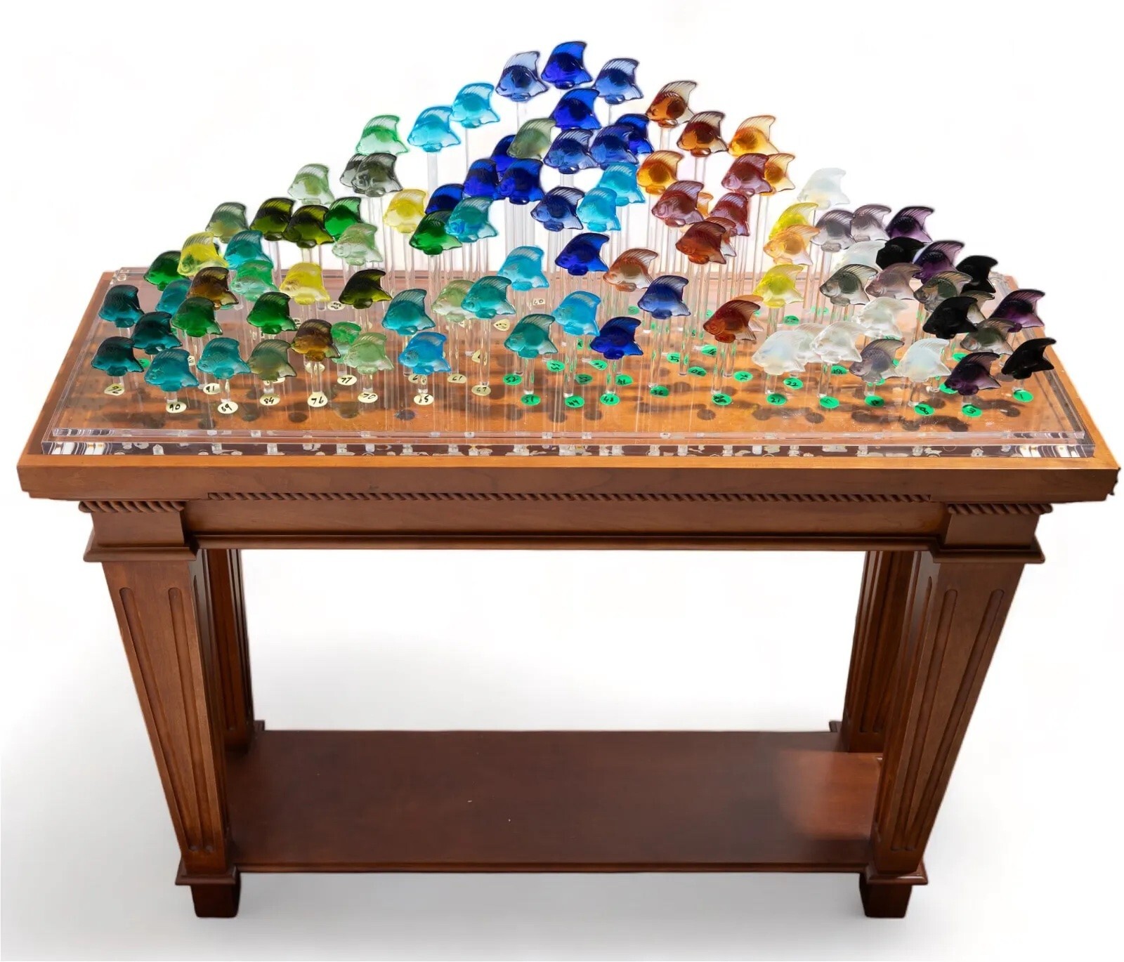 Rare Lalique Crystal Aquarium Sculpture 100 Fish w/Custom Display Table ...