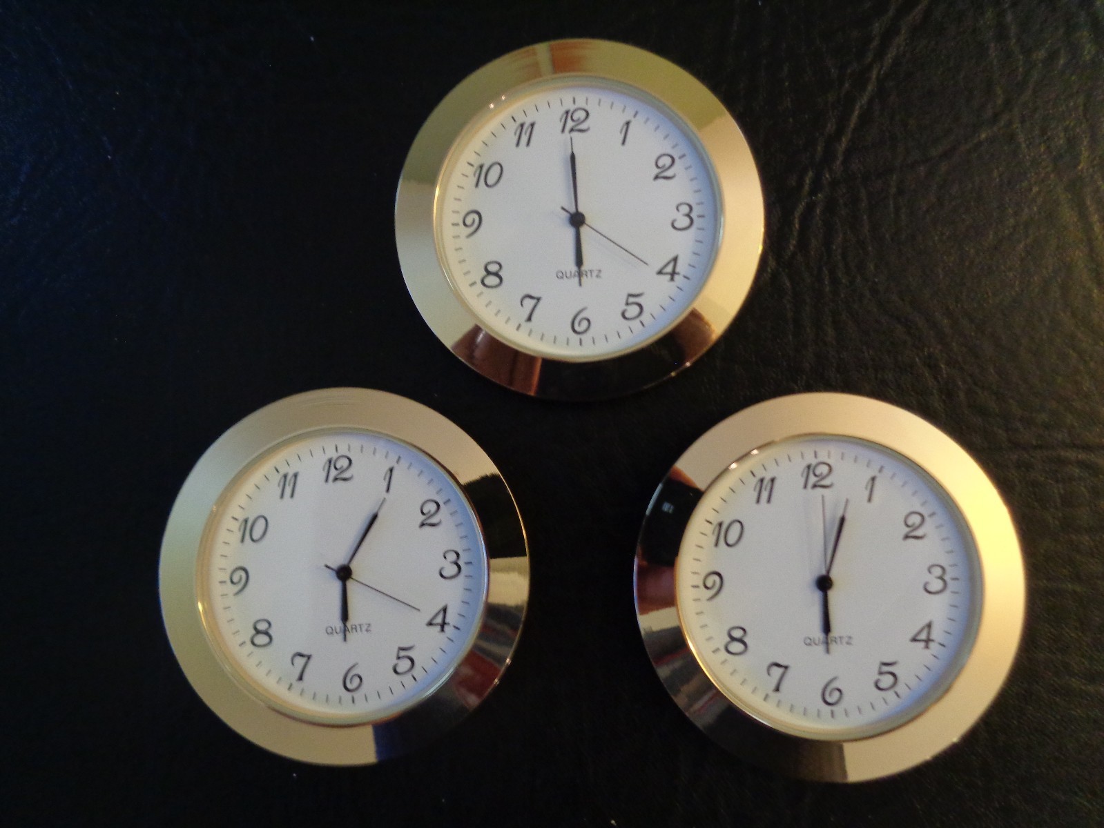 3-PAK 2-1/2"(65MM) Hi-Qual QUARTZ CLOCK Insert, Gold Bezel, Metal Case ...