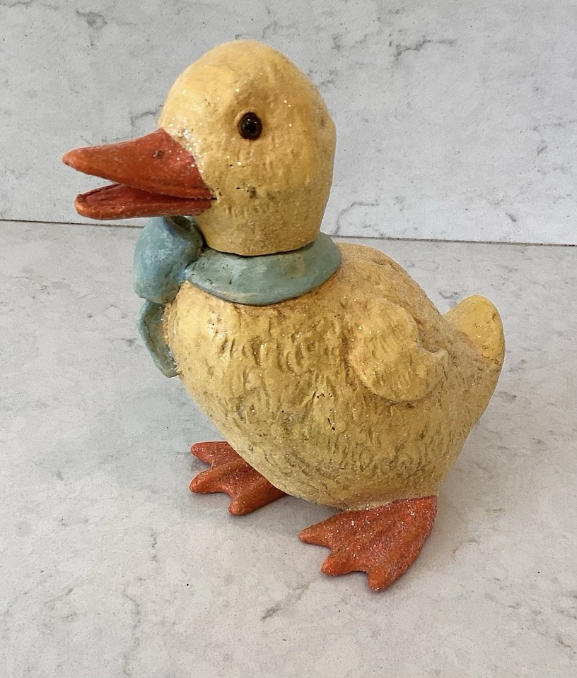 Vintage Bethany Lowe Yellow Glittery Duck Paper Mache Candy Container ...