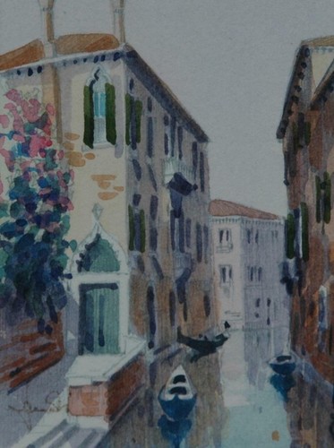 Miniature Vintage Watercolor of a Venetian Canal Scene by Artist Gianni ...