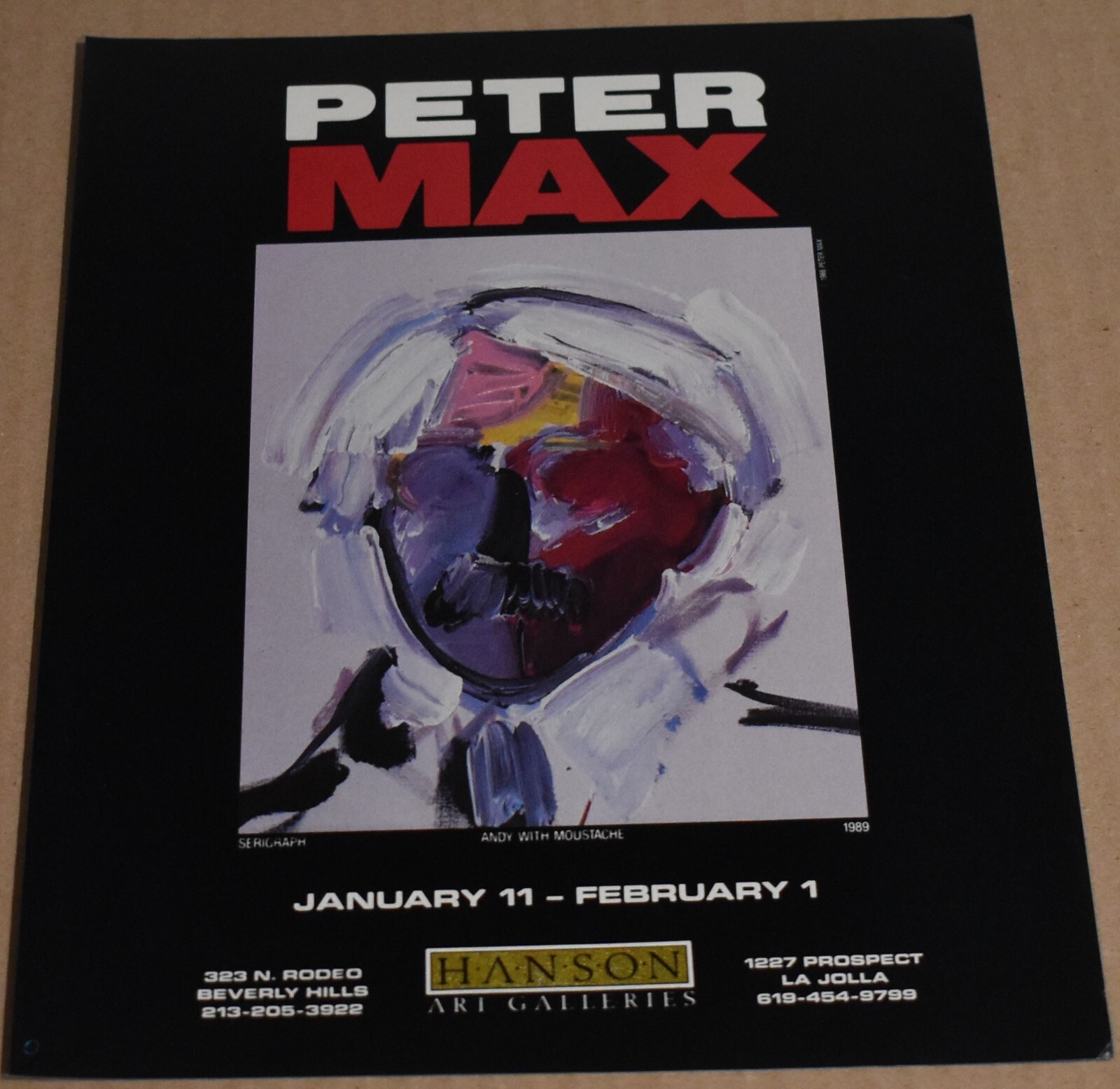 1989 Print Ad Peter Max Hanson Art Galleries Andy Moustache Beverly ...