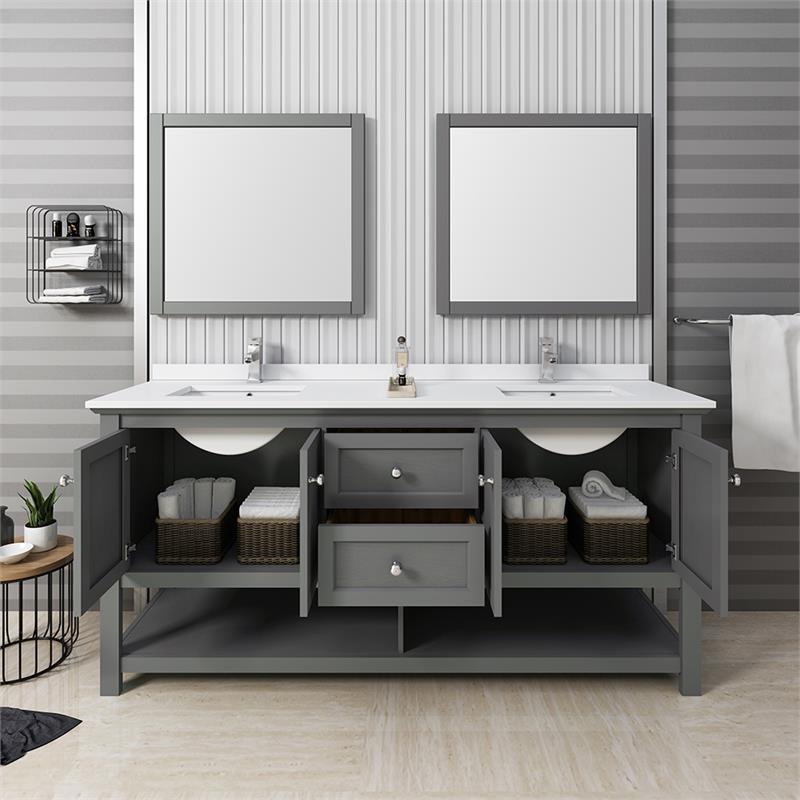 Fresca Manchester Regal 72" Wood Bathroom Vanity with Mirrors in Gray ...