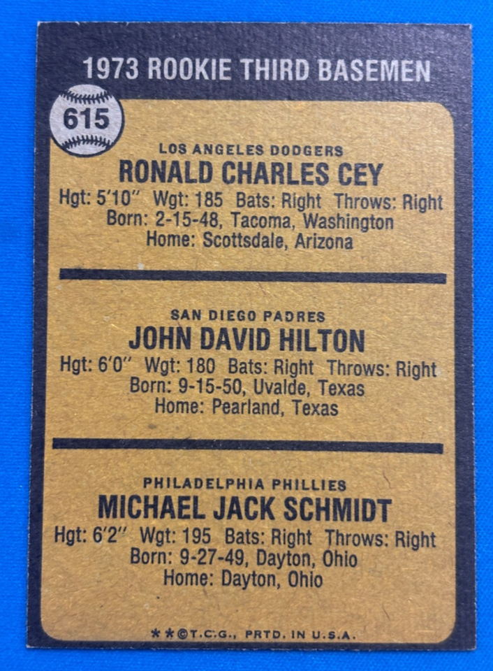 1973 Topps #615 MIKE SCHMIDT * Rookie Third Baseman * See Pics for ...
