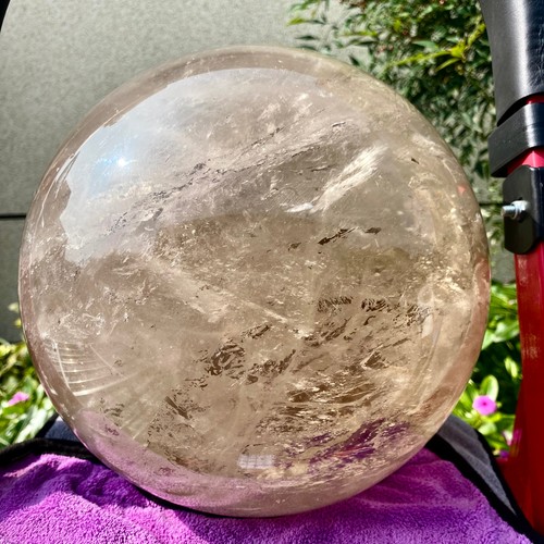 43LB TOP Natural tea quartz smoky crystal ball Decorative healing+stand ...