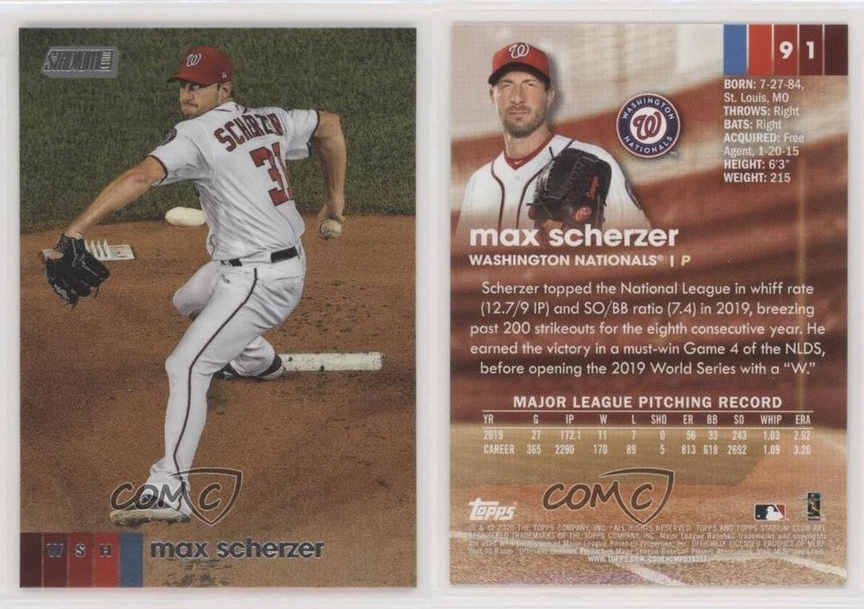2020 Topps Stadium Club Base Max Scherzer (Vertical Pitching) #91 02v3 ...