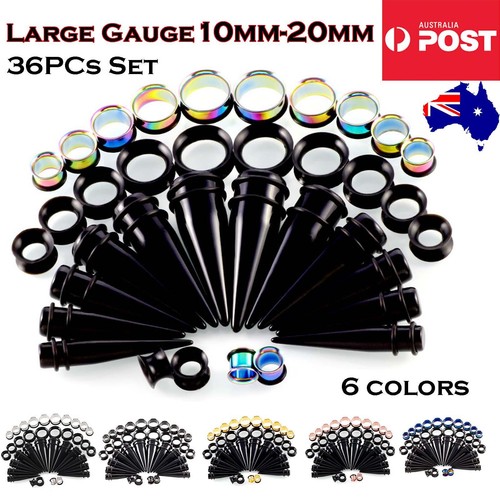 36PC Large Gauge 10-20mm Ear Hole Stretching Kit Plug Tunnel Set Taper ...