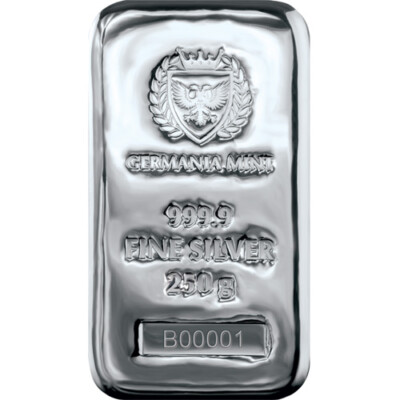 250 Gram Germania Mint Cast Silver Bar (New) | eBay