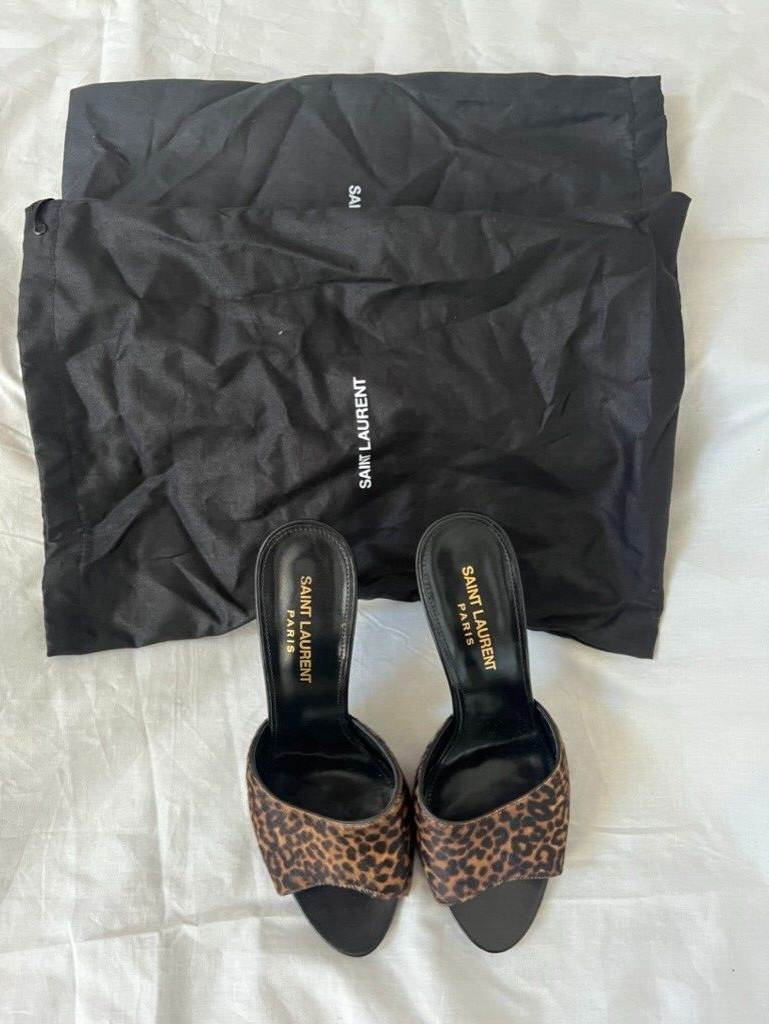 Saint Laurent Leopard Print Slide, High Heel Sandals, Size Saint Laurent Leopard Print Slide, High Heel Sandals, Size