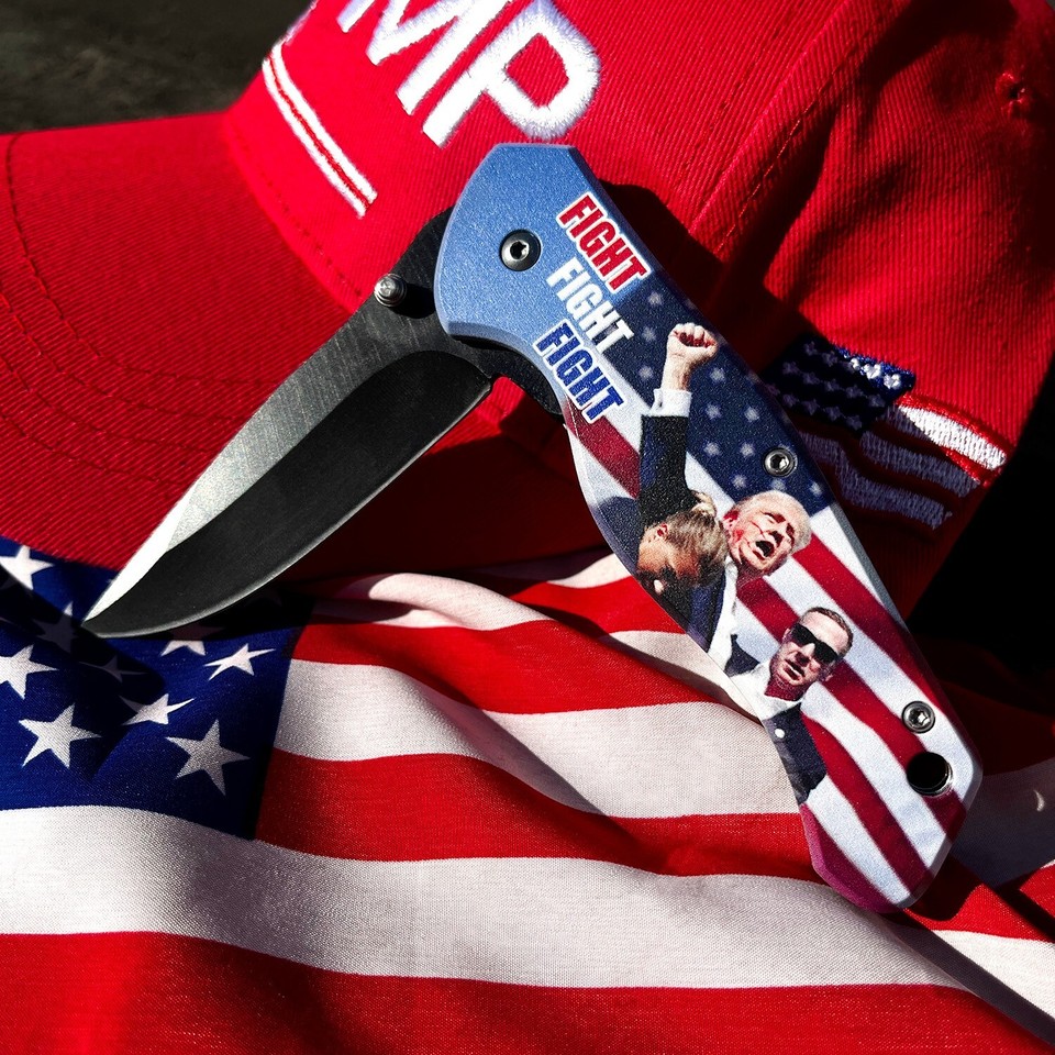 Trump 2024 Fight Spring Assisted Stainless Steel pocket knife with Belt ...