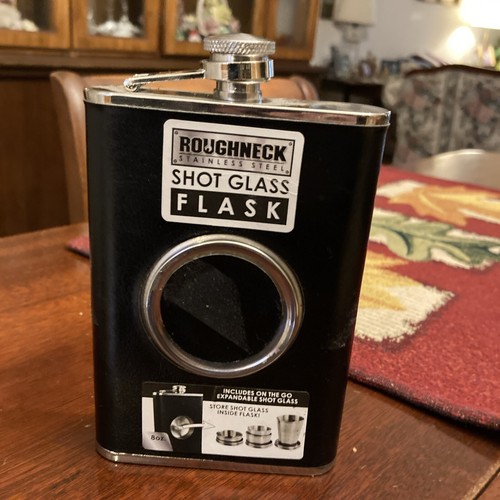 FLASK & SHOT GLASS Collapsible Stainless Steel Leak Proof Cap Hip ...